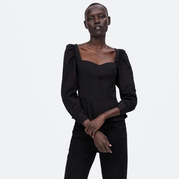 Zara | Tops | Zara Black Puff Sleeves Side Zip Peplum Top | Poshmark